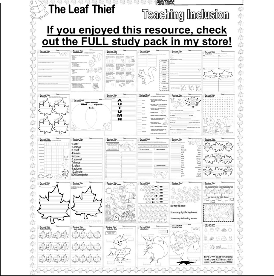 The Leaf Thief Fall Reading Comprehension Test Quiz & Sequencing ...