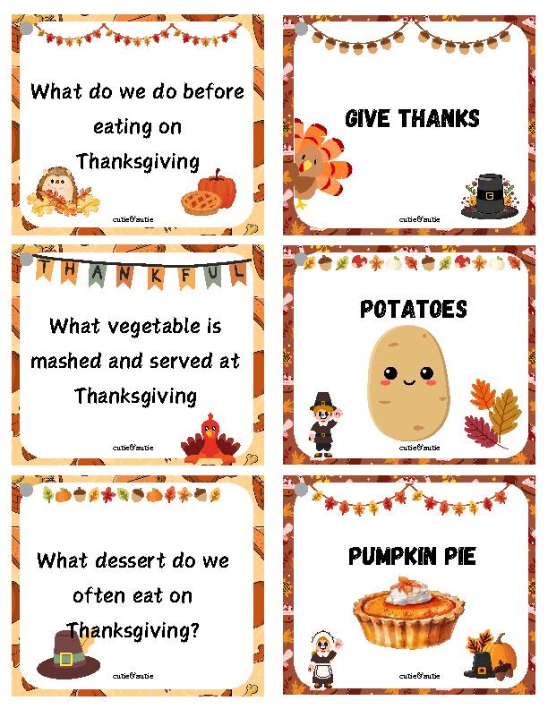 Thanksgiving Conversation Cards for Kids with Autism - Classful
