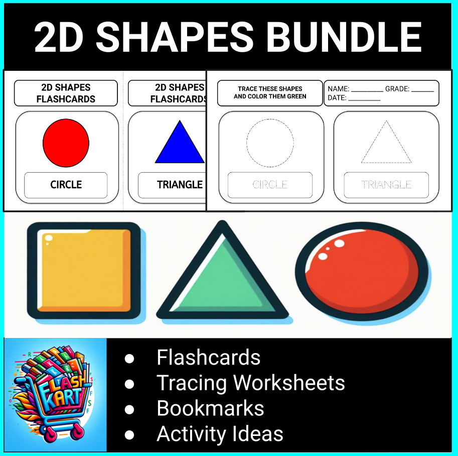 2D Shapes Flashcards, Worksheets, and Bookmarks Bundle - Classful