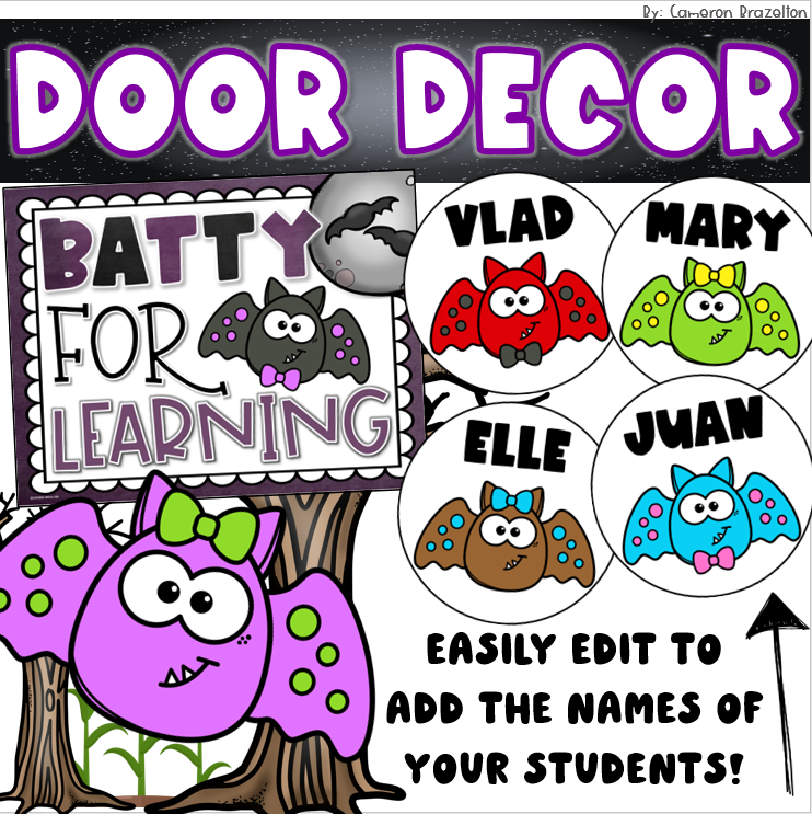 Door Decorations Bulletin Board Display Halloween Bats Theme EDITABLE ...