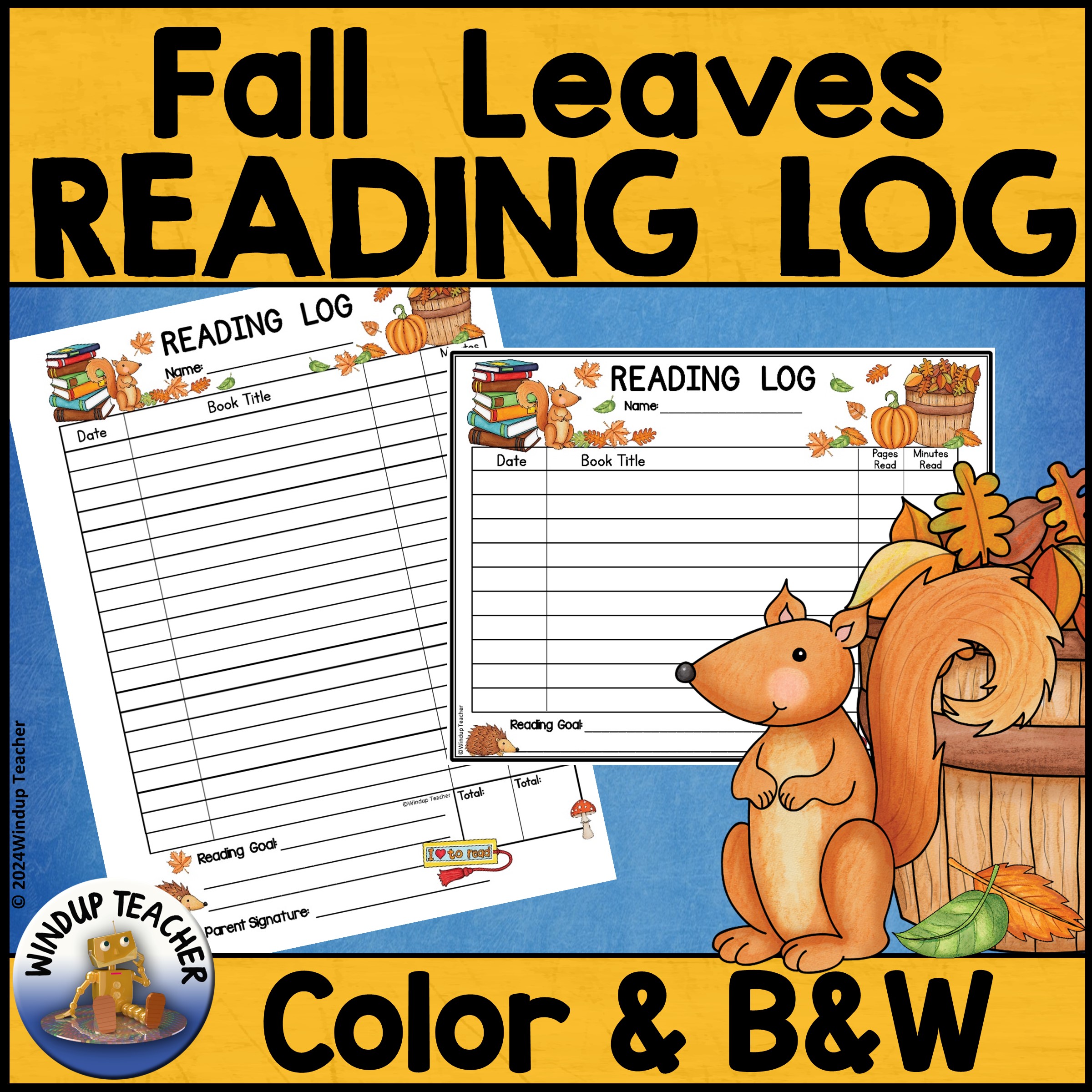 Fall Leaves Reading Log Printable for Homework Folders - Reading Goal ...