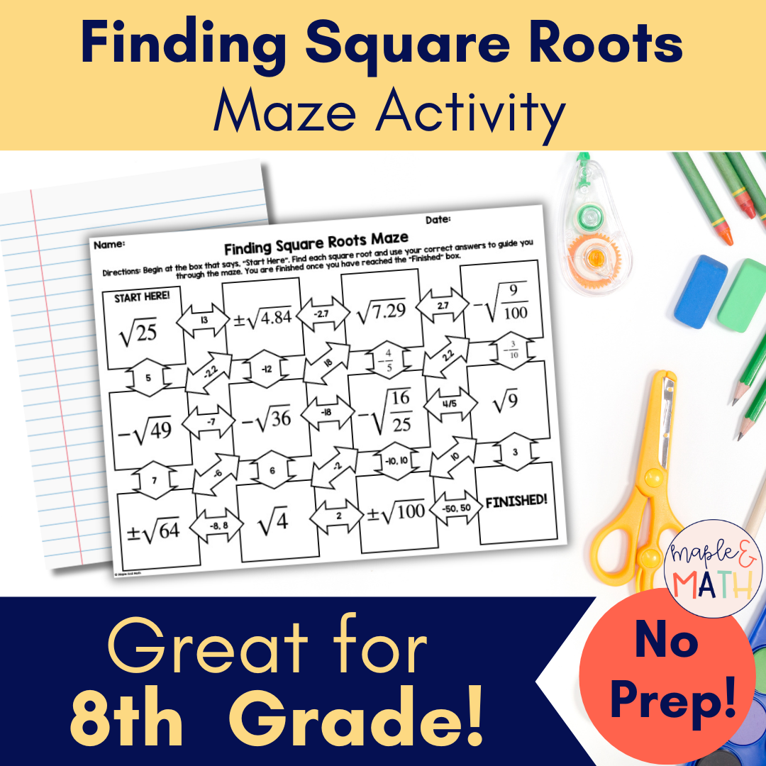 Finding Square Roots Maze Activity Worksheet 8th Grade - Classful