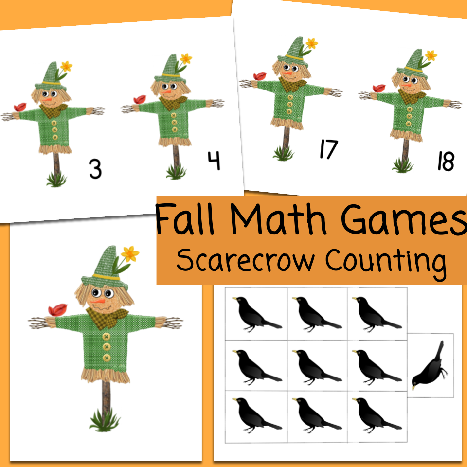 Fall Math Games - Scarecrow and Crow Counting Card Printables - Classful