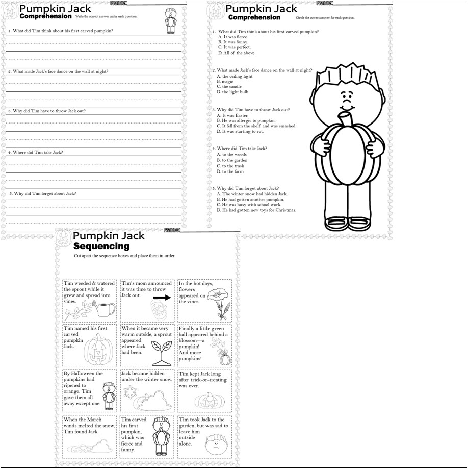 Pumpkin Jack Halloween Reading Comprehension Test Quiz & Sequencing ...