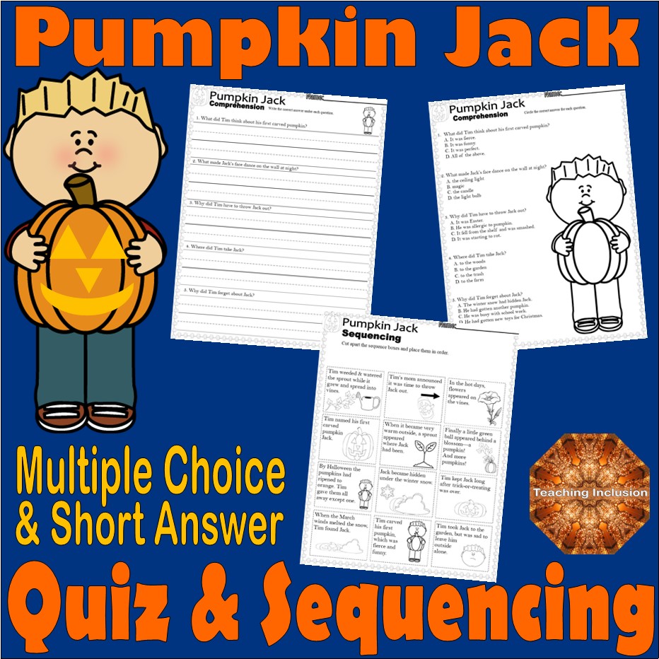 Pumpkin Jack Halloween Reading Comprehension Test Quiz & Sequencing ...