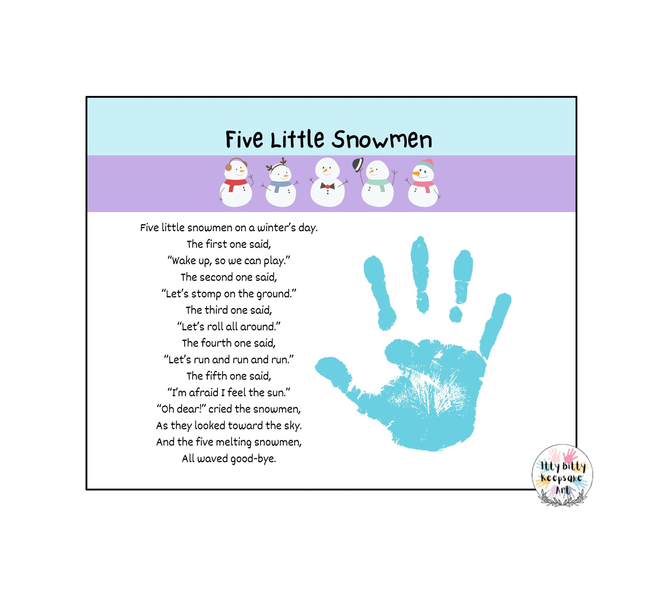 Five Little Snowmen Poem Handprint Craft Art Printable Template ...
