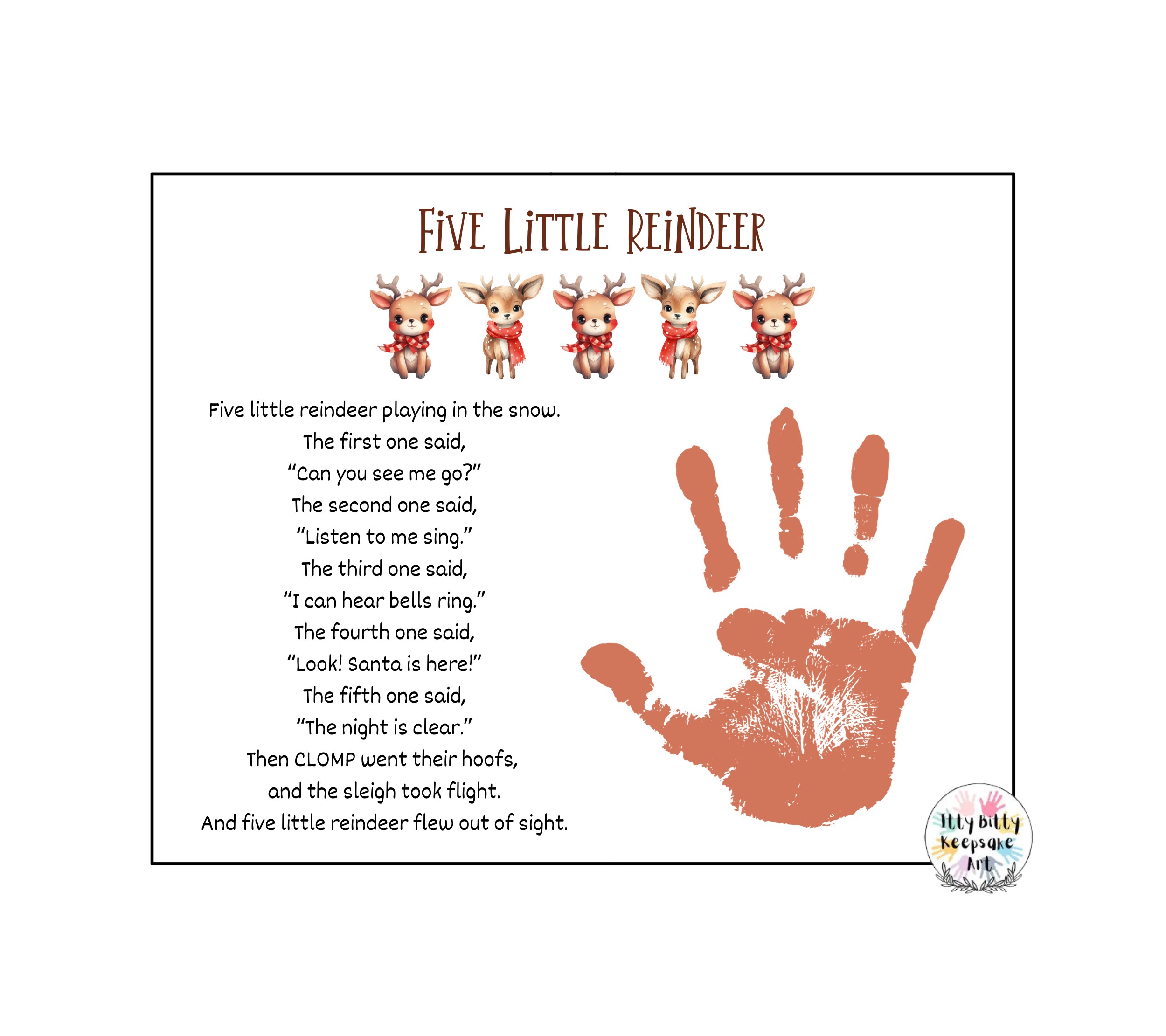 Five Little Reindeer Poem Handprint Craft Art Printable Template ...