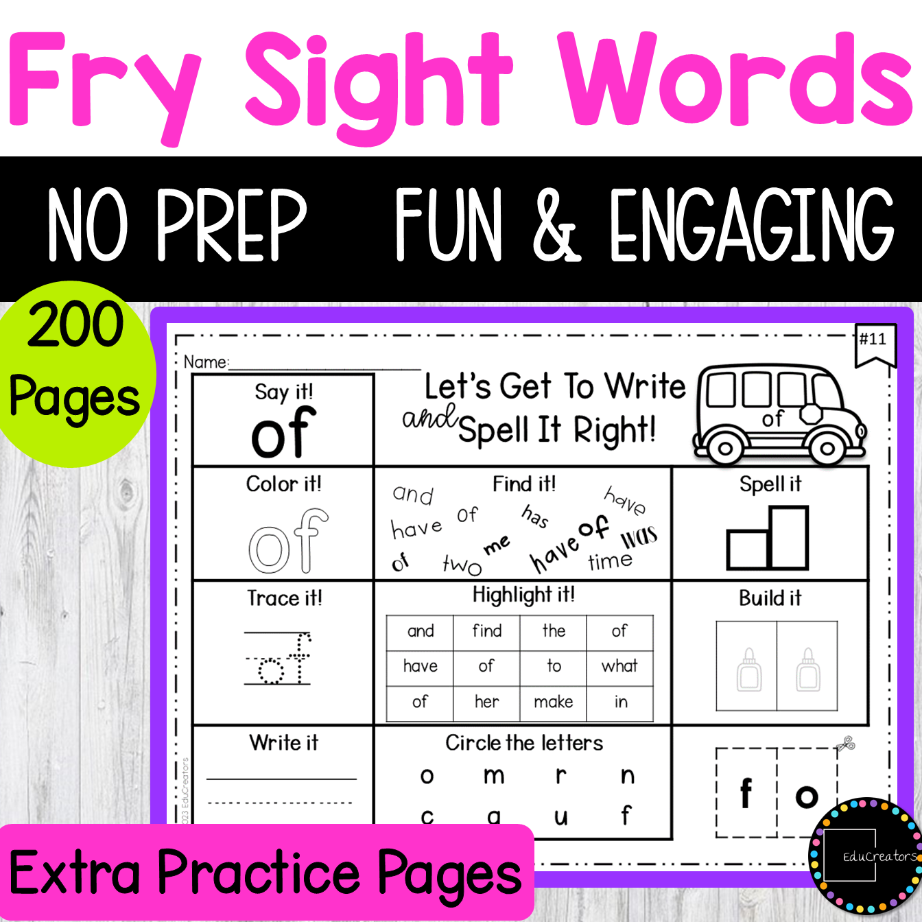 Sight Words Worksheets Fry's First 100 - Classful