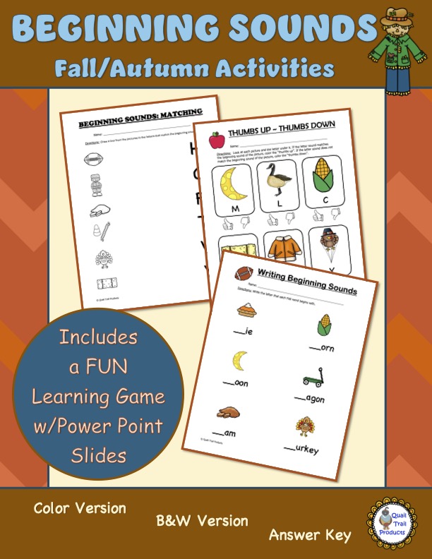 BEGINNING SOUNDS Fall | Autumn Worksheets and Learning Activities ...