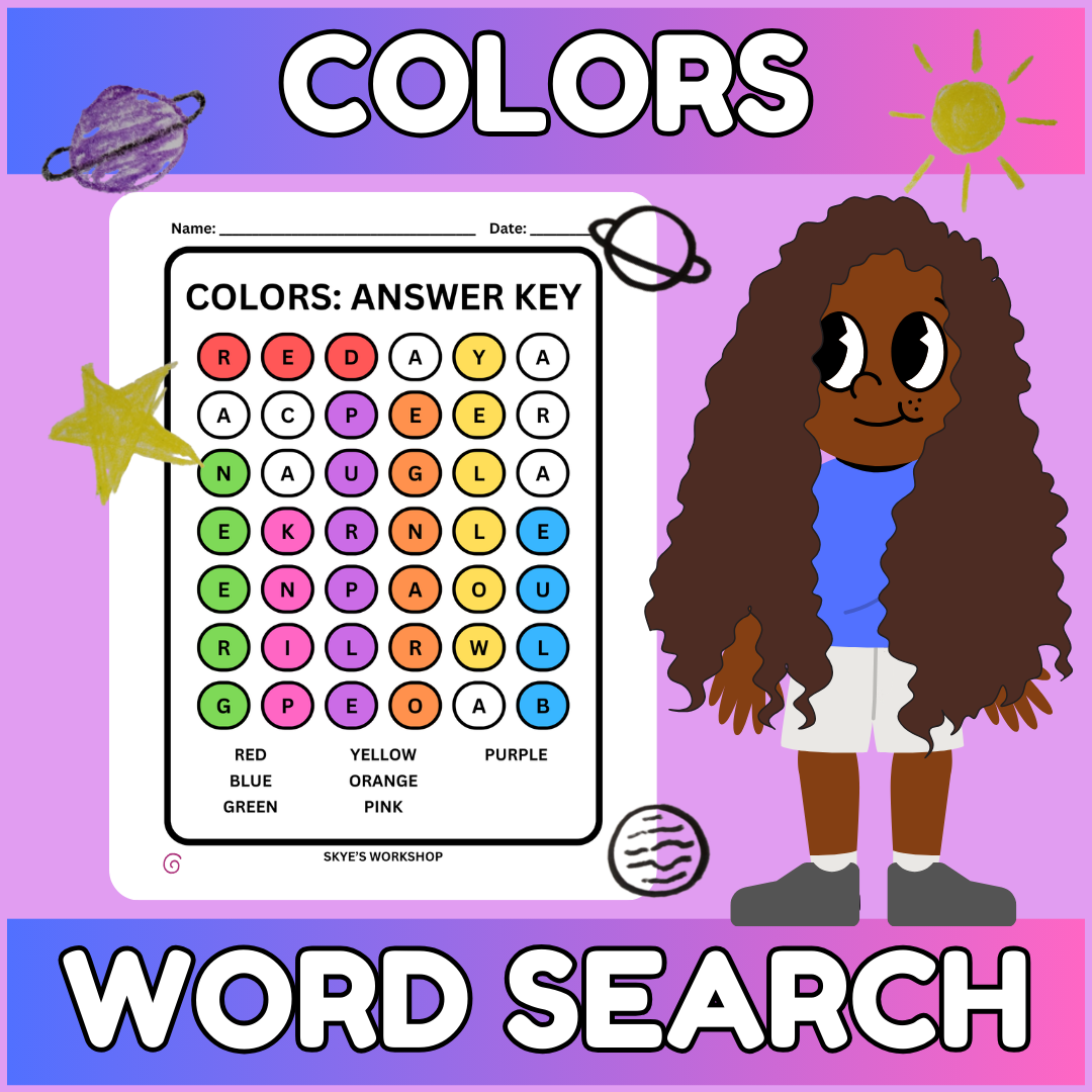 COLORS- Word Search - Find the words and fill in the bubbles - Art and ...