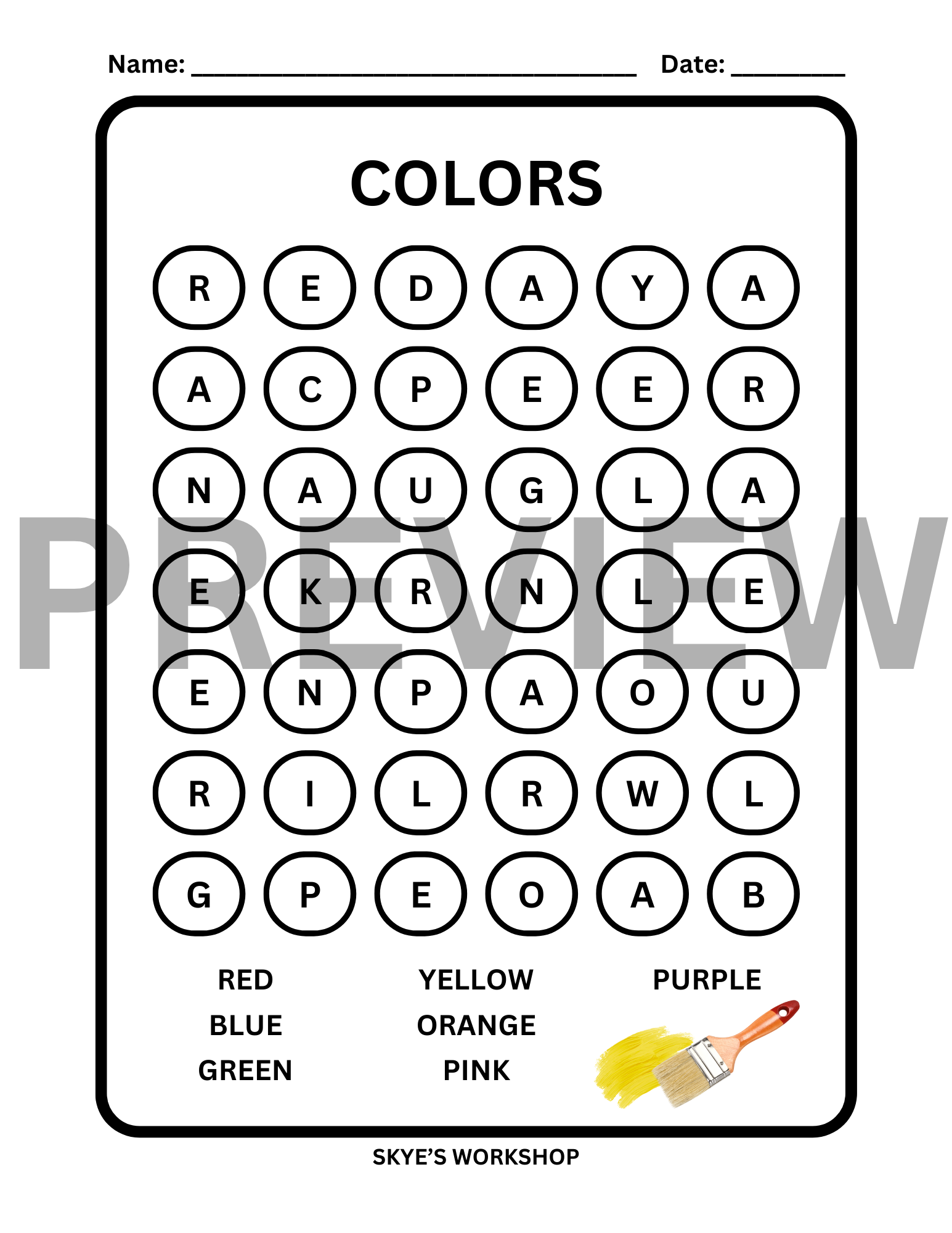 COLORS- Word Search - Find the words and fill in the bubbles - Art and ...