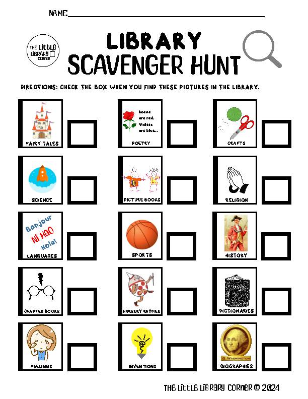 Library Scavenger Hunt Ideas FREE Printable Reading Scavenger