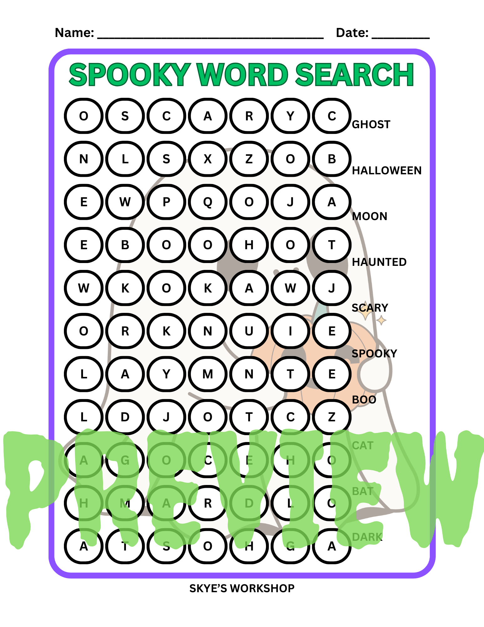 Spooky Halloween- Word Search - Find the words and fill in the bubbles ...