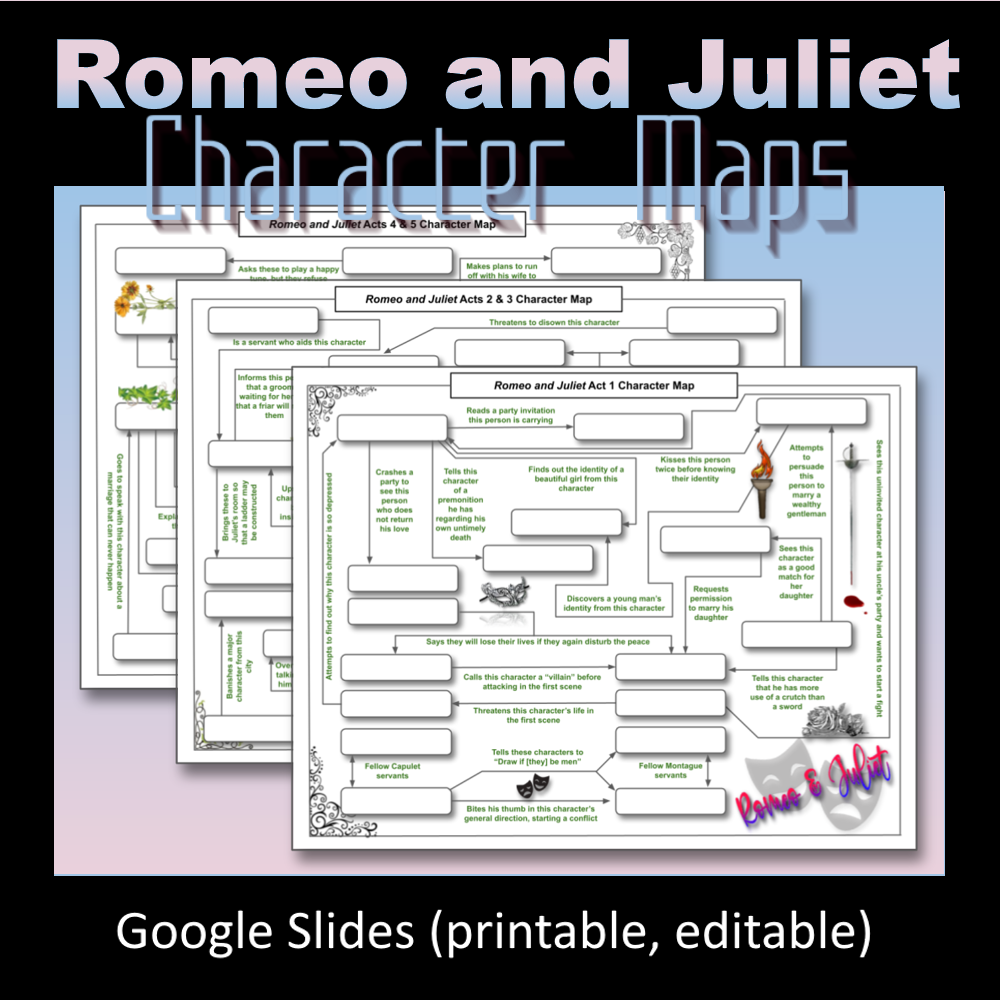 3 Character Maps on ROMEO AND JULIET - (Study Sheets, Tests, Quiz) PDF ...