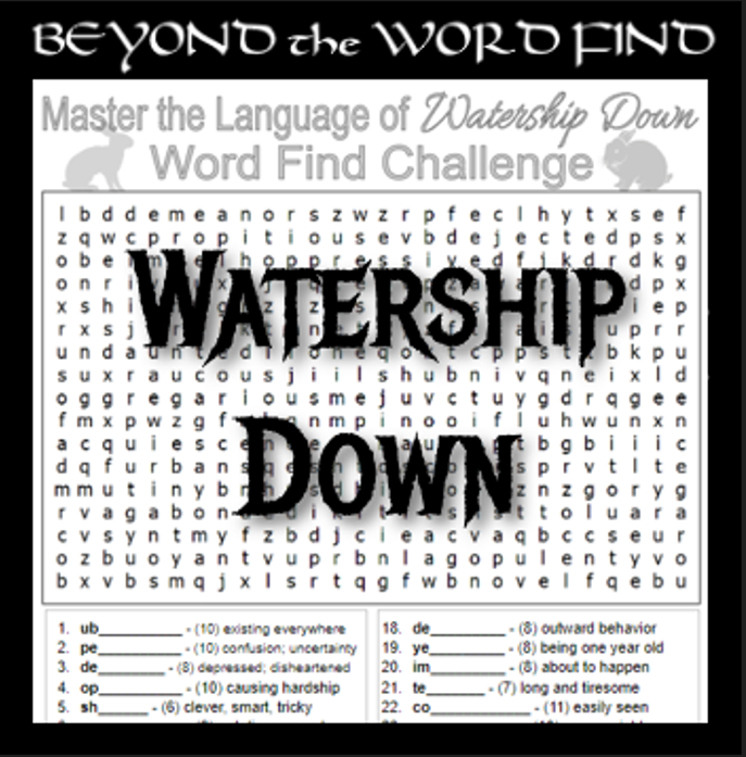 WATERSHIP DOWN - Prereading Vocabulary Word Search Puzzle (worksheet ...