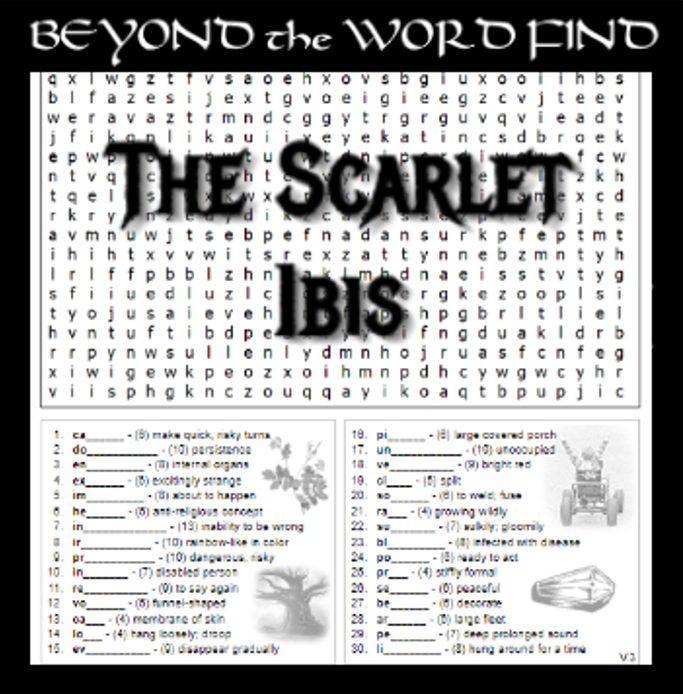 THE SCARLET IBIS Prereading Vocabulary Puzzle (Quiz, Worksheet, Test ...
