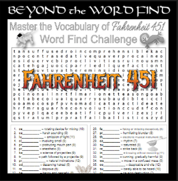 FAHRENHEIT 451 Vocabulary Puzzle (Activity, Quiz, Worksheet, Test, Word ...