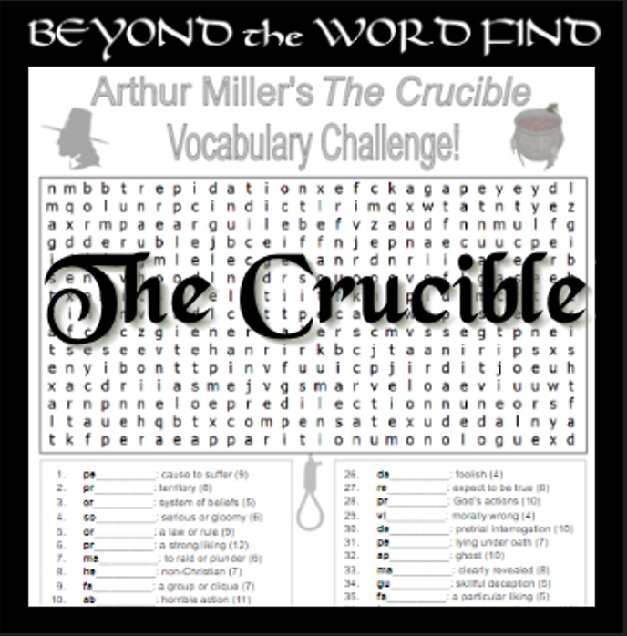THE CRUCIBLE Prereading Vocabulary Puzzle (Quiz, Worksheet, Test ...