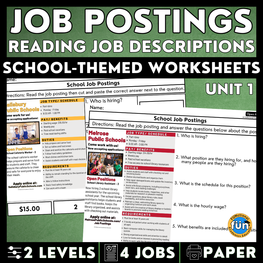 School Job Postings 1 - Reading Job Descriptions - Vocational Skills ...