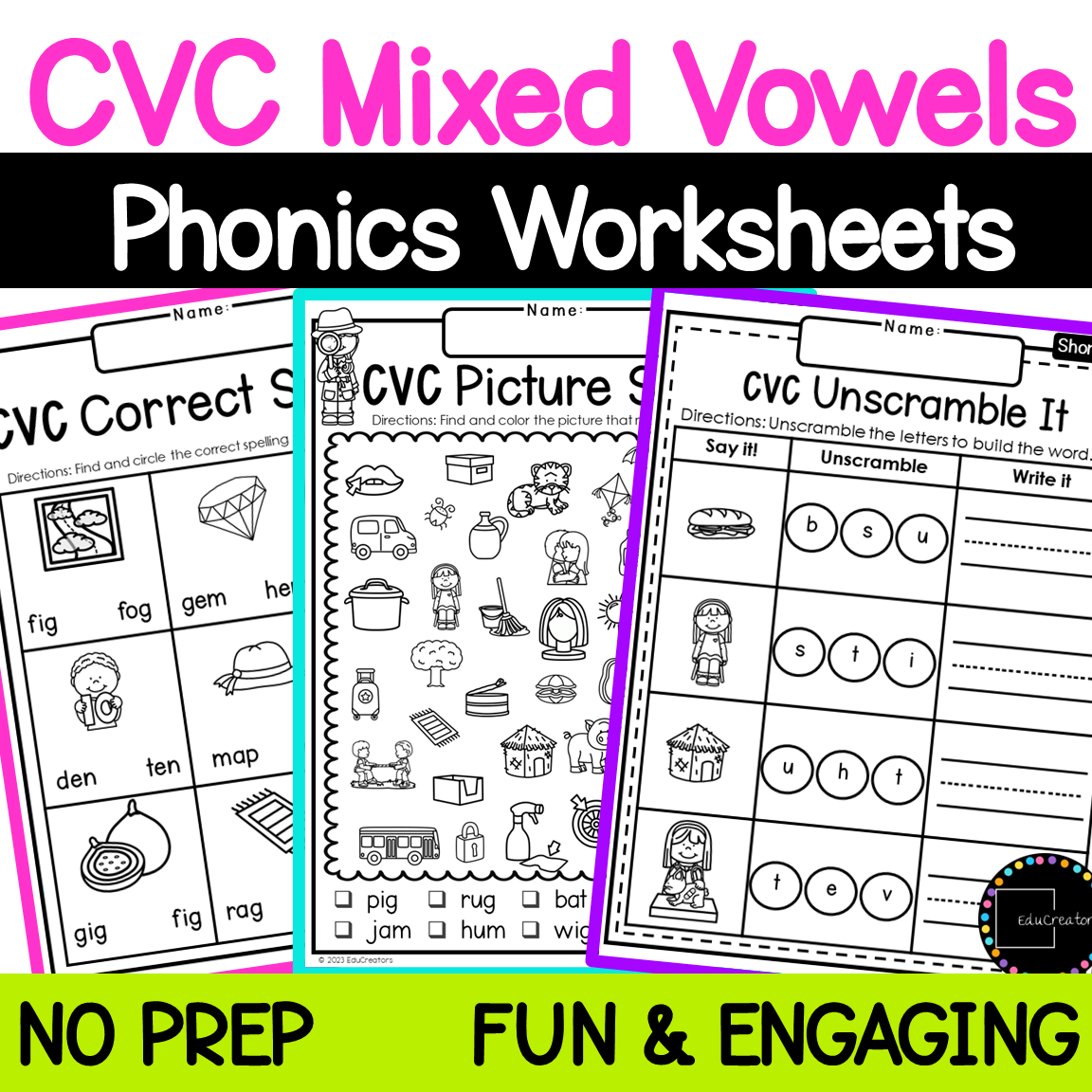 CVC Words Mixed Vowels Worksheets - Classful