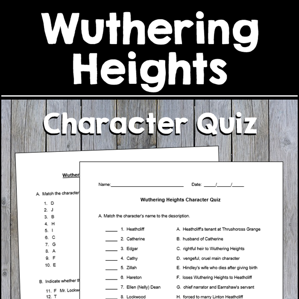 Wuthering Heights Character Quiz with Answer Key - Classful