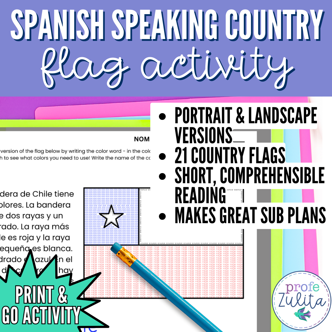 Spanish Speaking Countries Flags & Colors Vocabulary Activity - Spanish ...