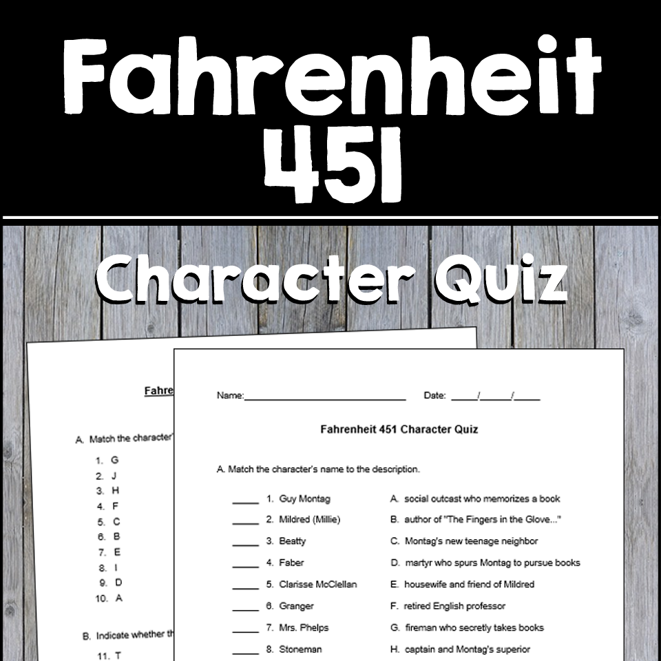 Fahrenheit 451 Character Quiz with Answer Key - Classful