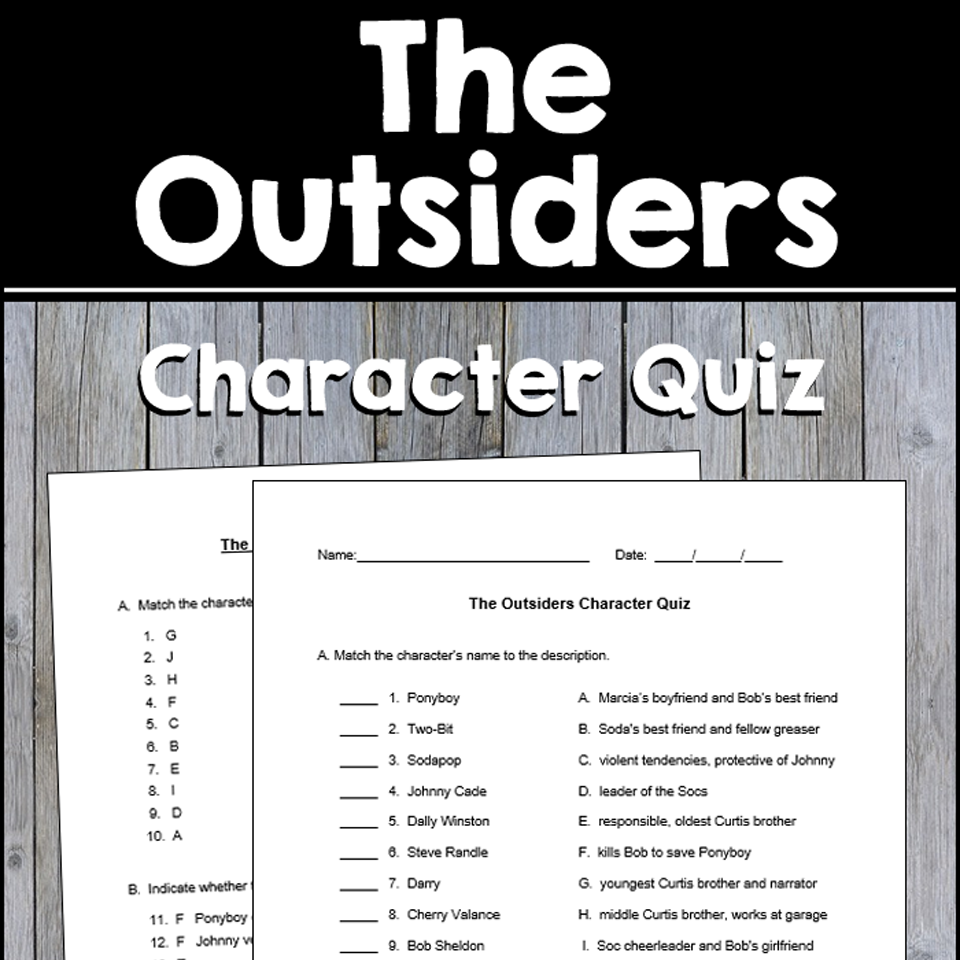 The Outsiders Character Quiz with Answer Key - Classful