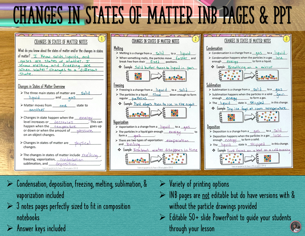 Changes in States of Matter Phase Changes Notes Interactive Science ...
