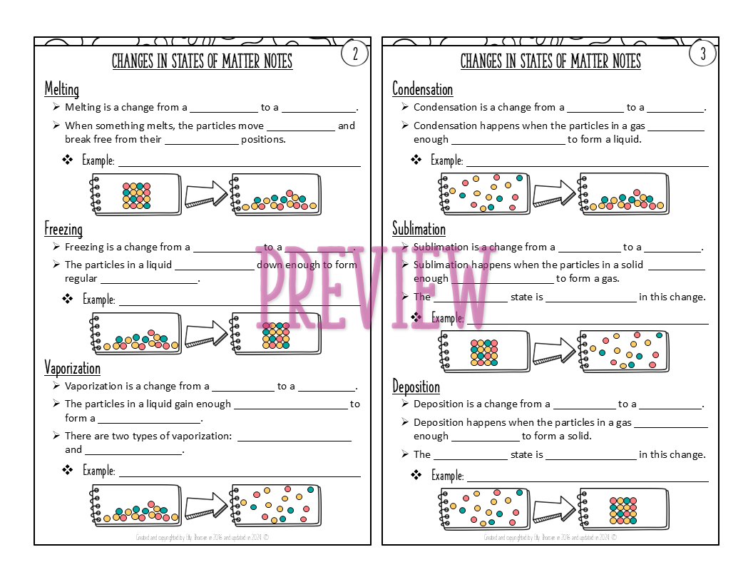 Changes in States of Matter Phase Changes Notes Interactive Science ...