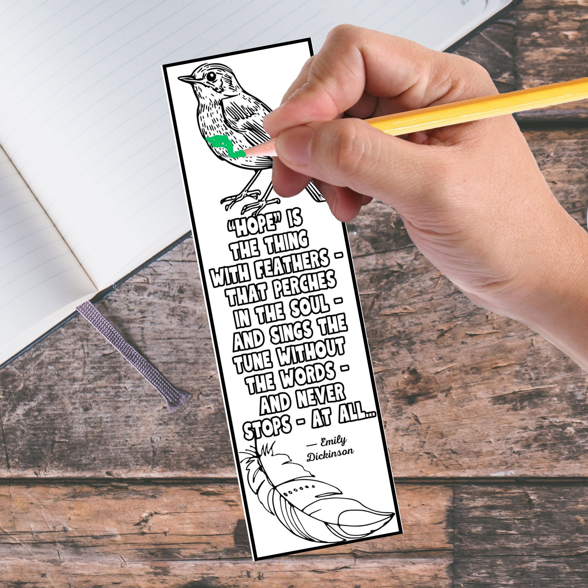 Hope Quote Emily Dickinson Coloring Bookmarks Poetry Activity for Teens ...