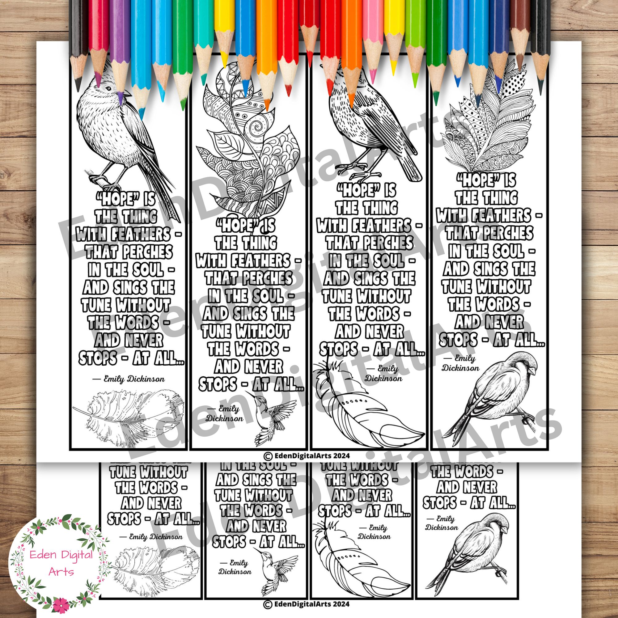 Hope Quote Emily Dickinson Coloring Bookmarks Poetry Activity for Teens ...