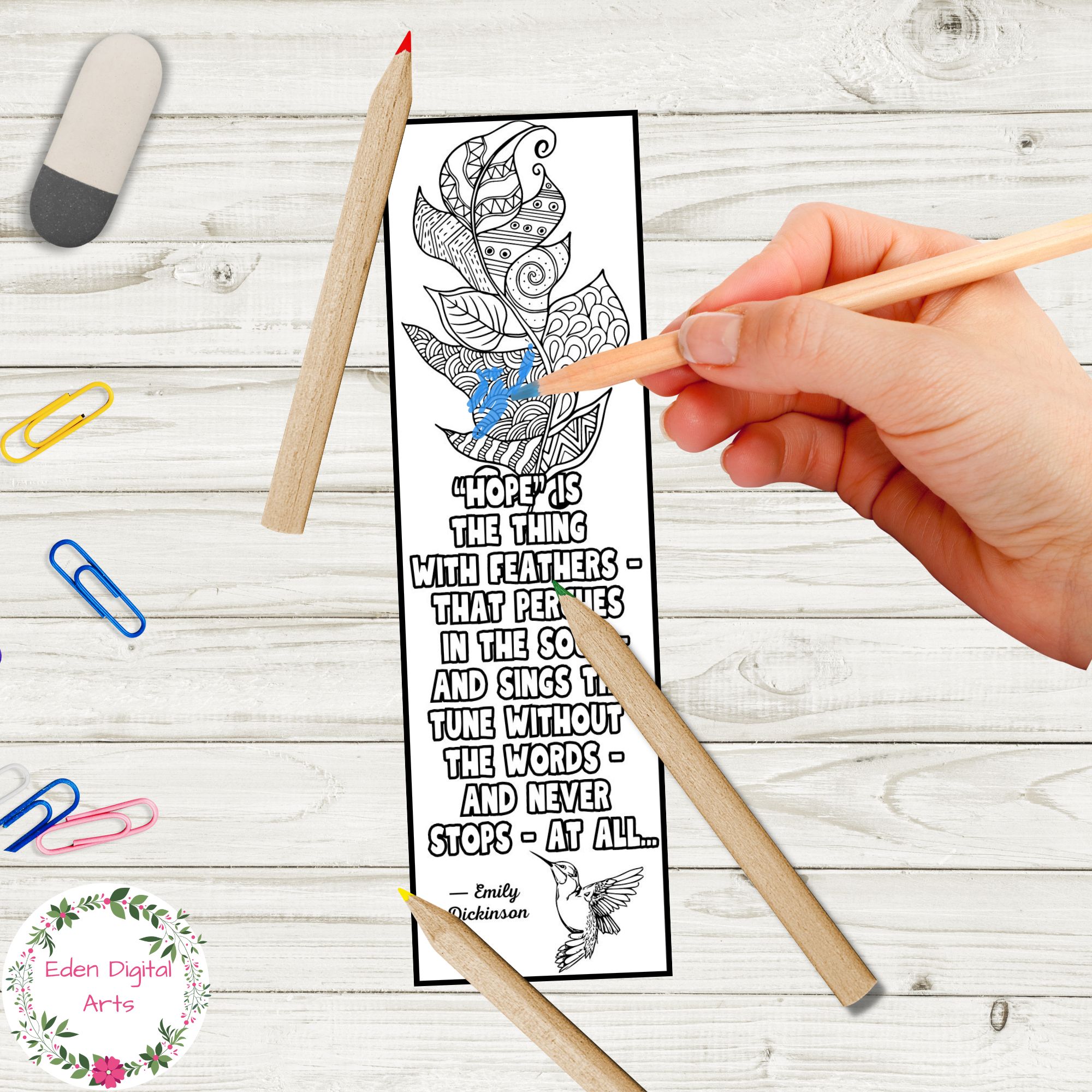 Hope Quote Emily Dickinson Coloring Bookmarks Poetry Activity for Teens ...