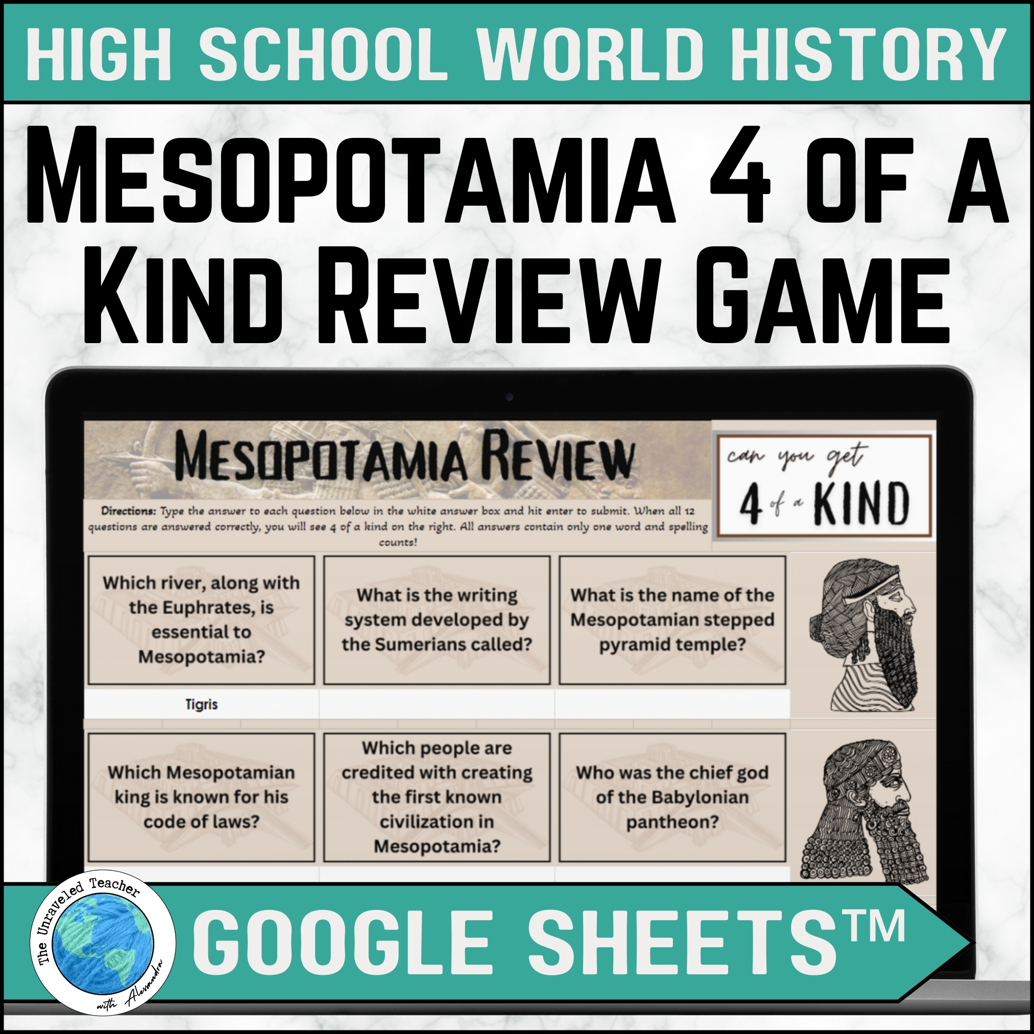 Mesopotamia Review Game 4 of a Kind Activity for Ancient World History ...