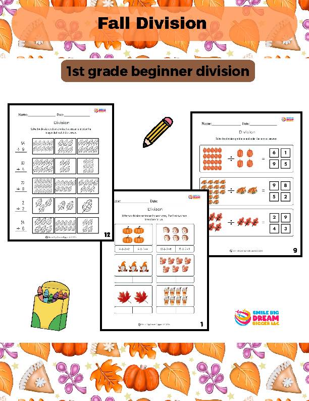 1st-3rd grade Fall Division Worksheet|Math|Introduction to Division ...