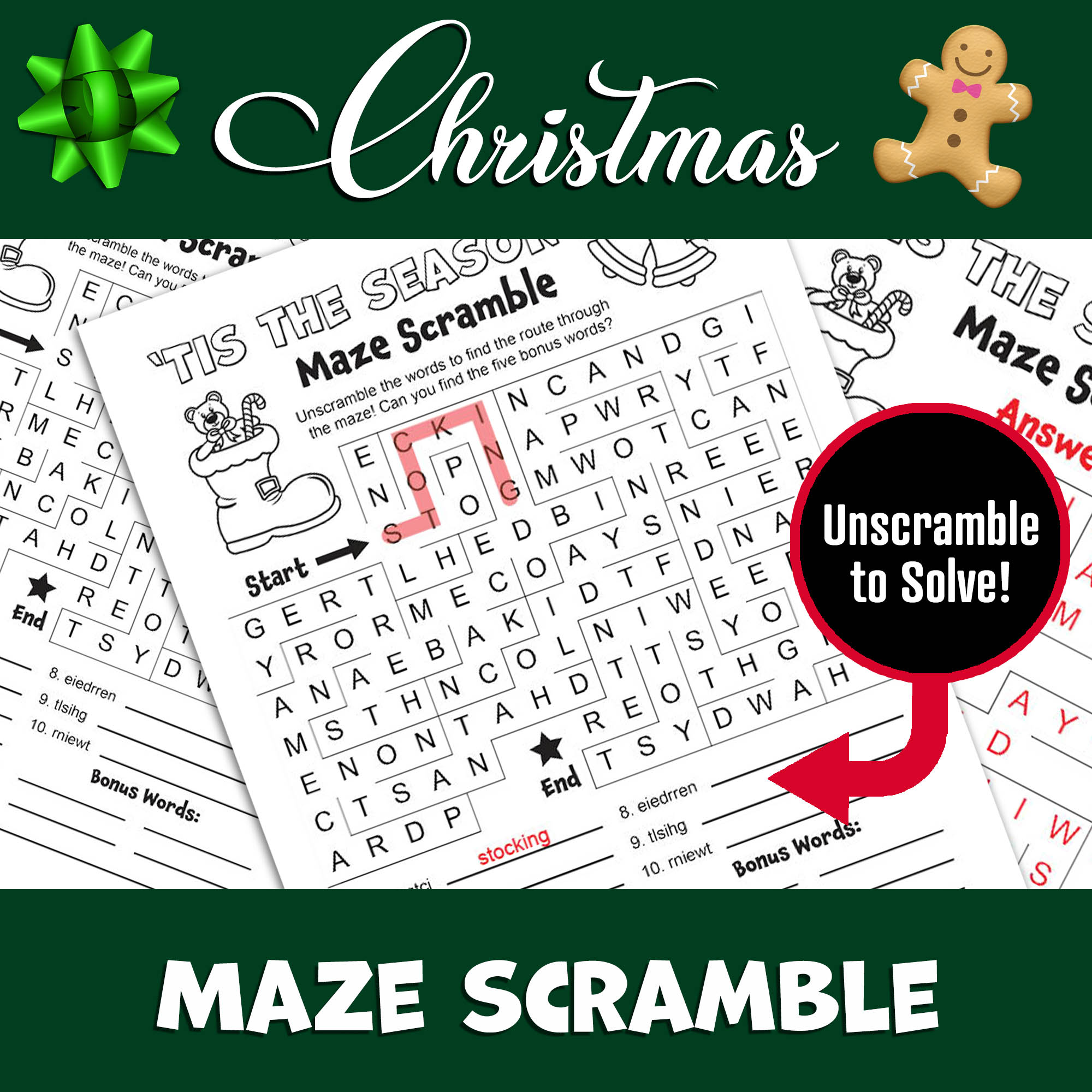 Christmas Maze | Word Scramble | Winter Word Search Puzzle - Classful