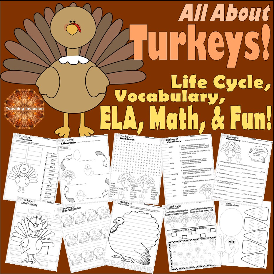 Turkey Activities Worksheets ELA SPED Math Writing NO PREP Thanksgiving ...
