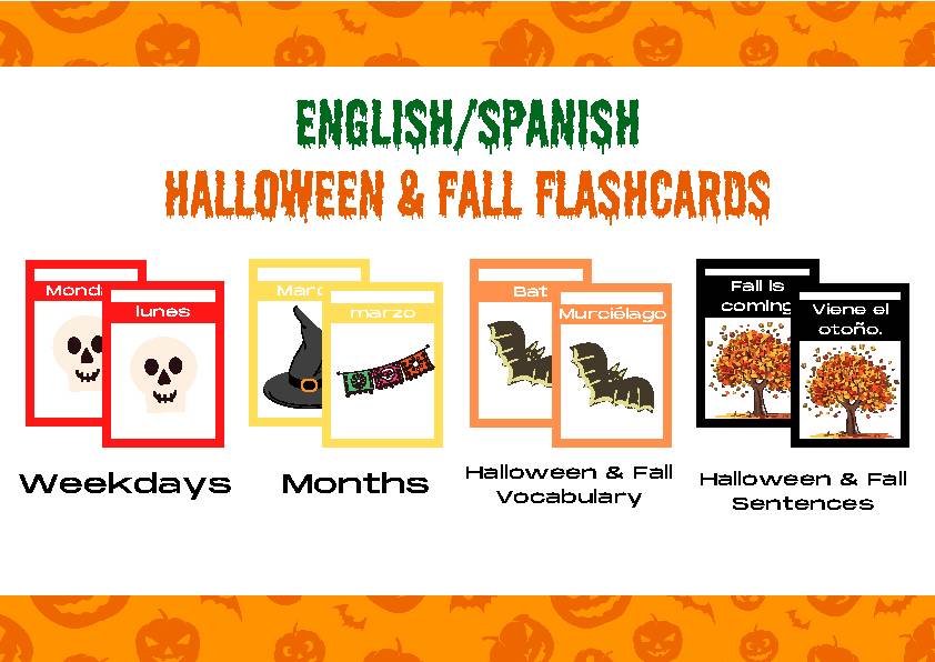 English/Spanish Halloween & Fall Flashcards Homeschool Activities ...