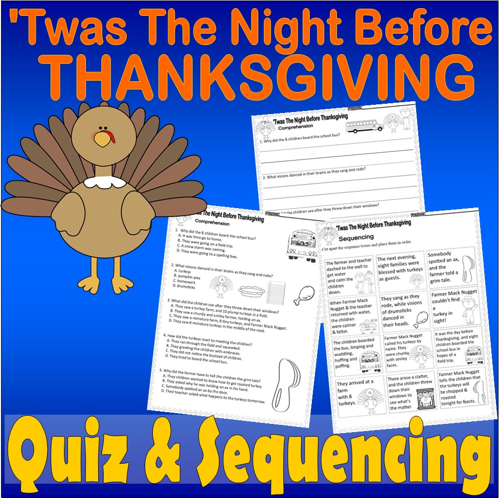 Twas The Night Before Thanksgiving Reading Quiz Tests & Story ...