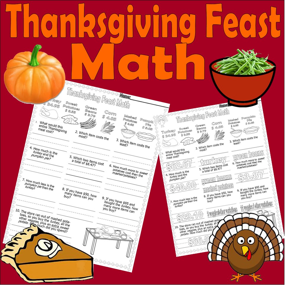Thanksgiving Feast Counting Money Math Worksheet Word Problems Adding ...