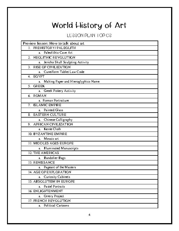 Art History- World History Unit Plan Full Year Long Lessons in Art ...