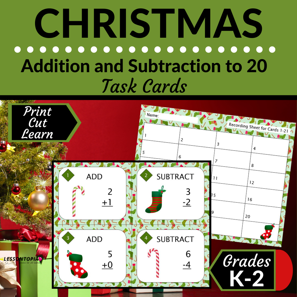 Addition and Subtraction Within 20 | Task Cards | Christmas - Classful