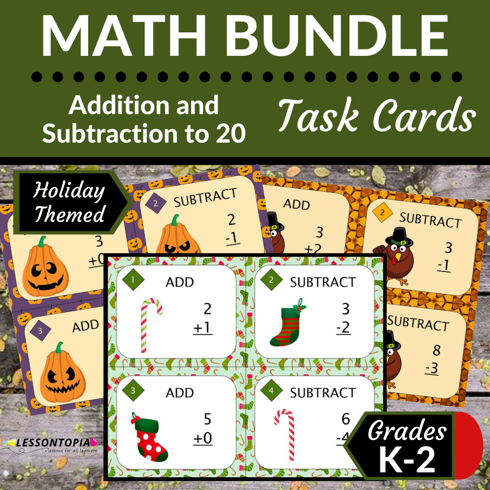 Addition and Subtraction Within 20 | Task Cards | Holiday Bundle - Classful