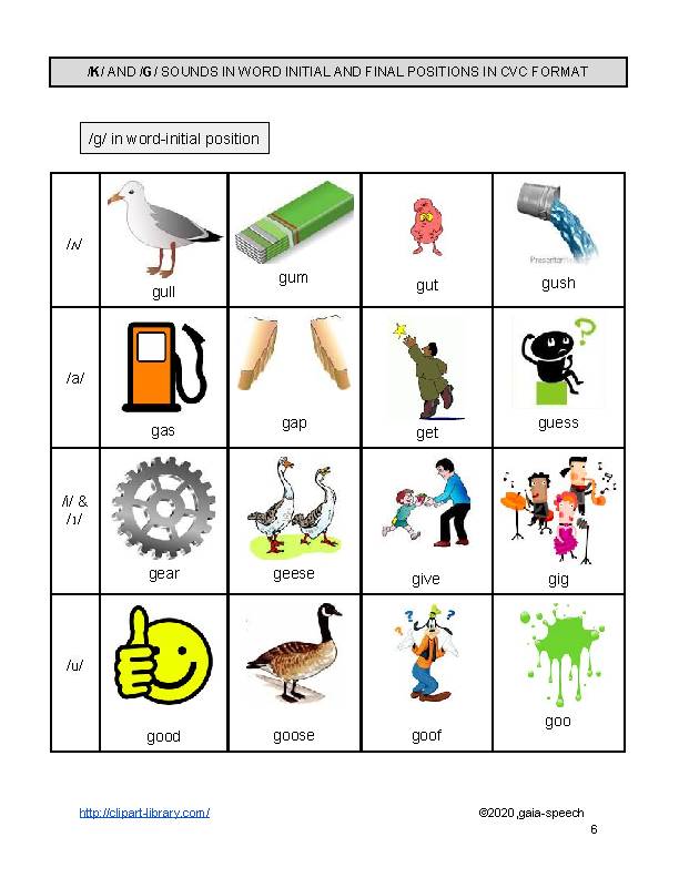 /K/ AND /G/ SOUNDS IN WORD INITIAL AND FINAL POSITIONS IN CVC FORMAT ...