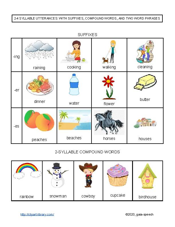 2 4 SYLLABLE UTTERANCES WITH SUFFIXES COMPOUND WORDS AND TWO WORD 2 4 SYLLABLE UTTERANCES WITH SUFFIXES COMPOUND WORDS AND TWO WORD