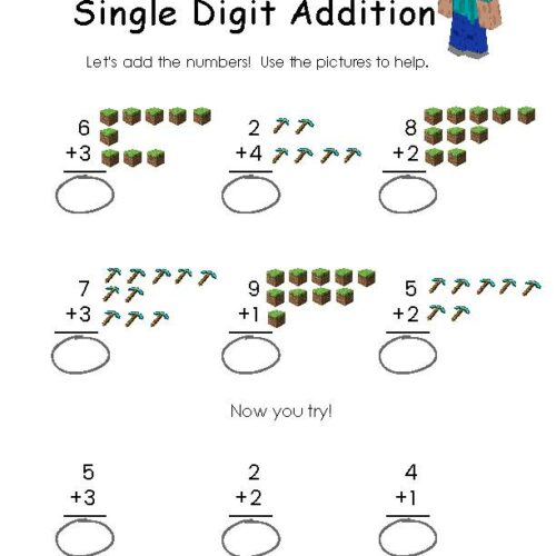 Minecraft Addition and Subtraction Sheets KOA1,2 - Classful