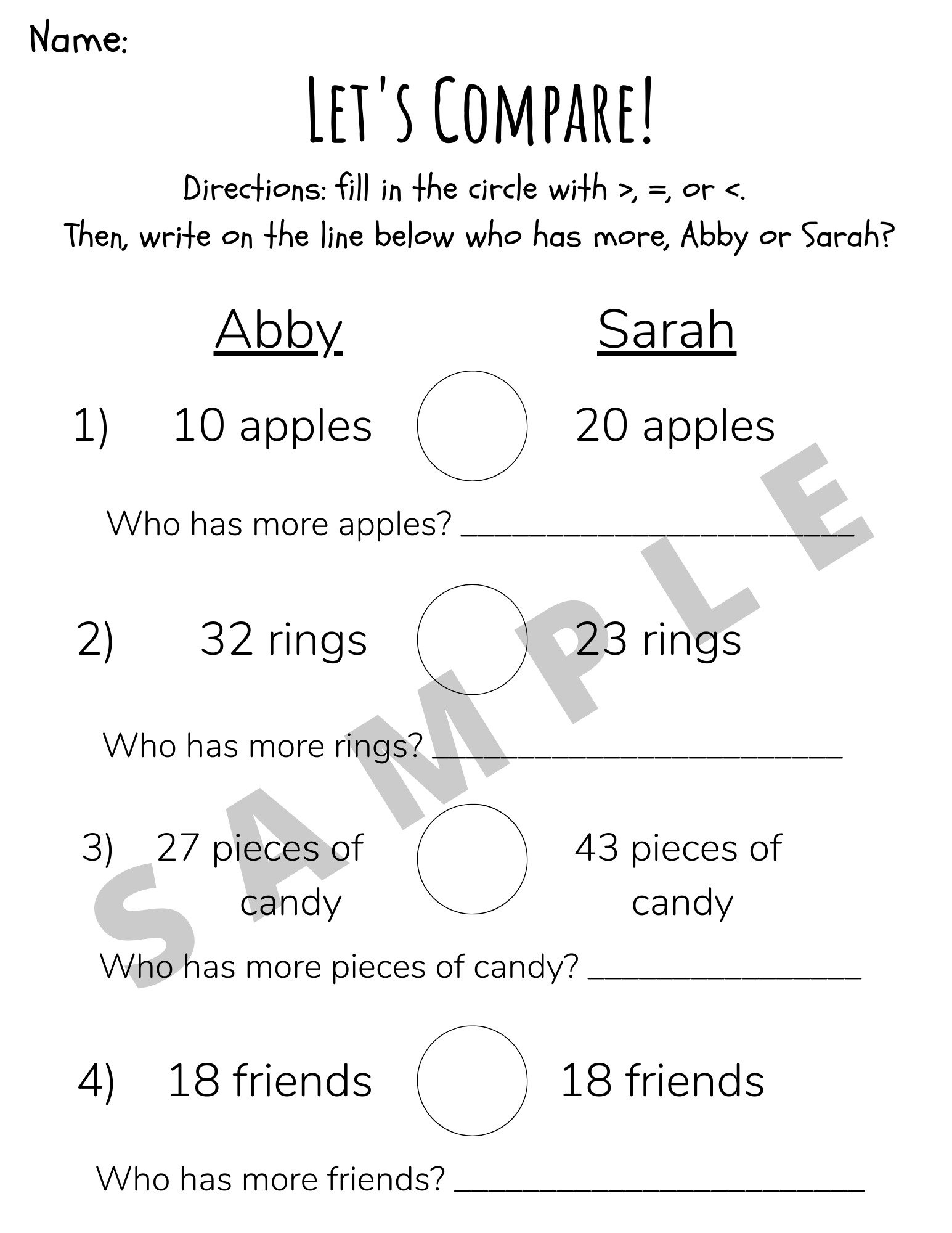 Compare Greater Than Less Than And Equal To Activity Worksheet Compare Greater Than Less Than And Equal To Activity Worksheet