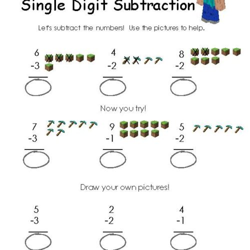 Minecraft Addition and Subtraction Sheets KOA1,2 - Classful
