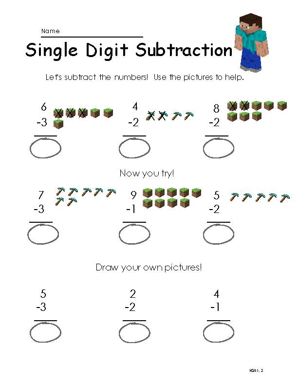 Minecraft Addition and Subtraction Sheets KOA1,2 - Classful