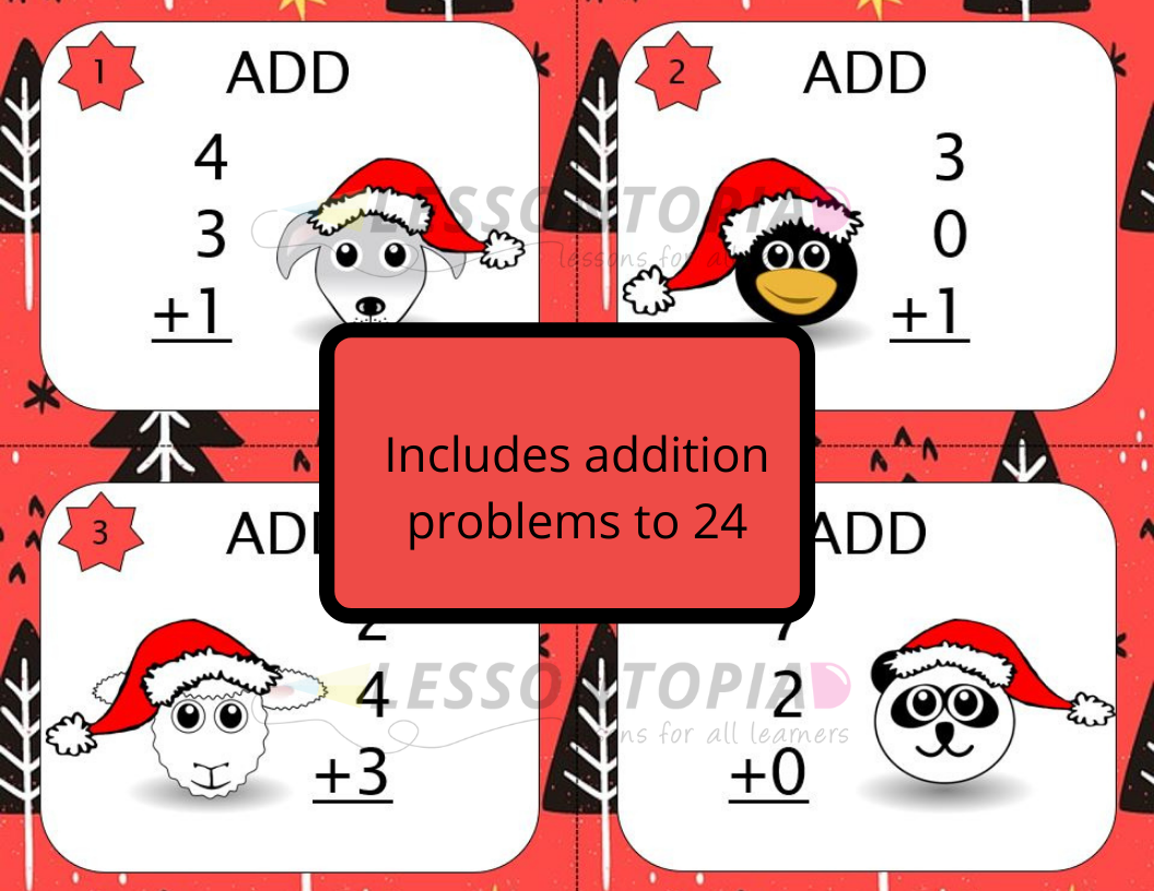 Adding 3 Single Digit Numbers | Task Cards | Christmas - Classful